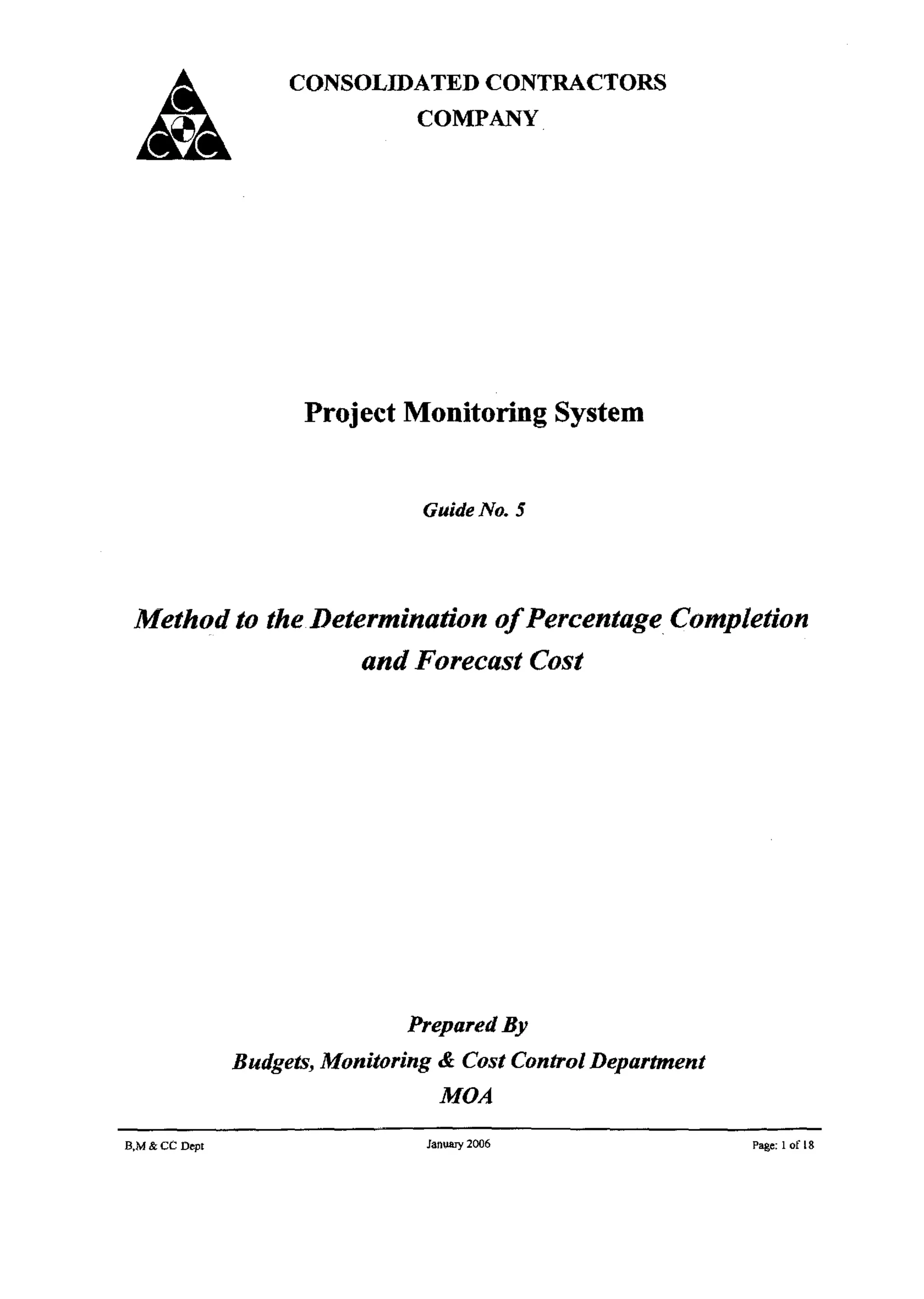 05 method to the determination of percentage completion and forecast ...
