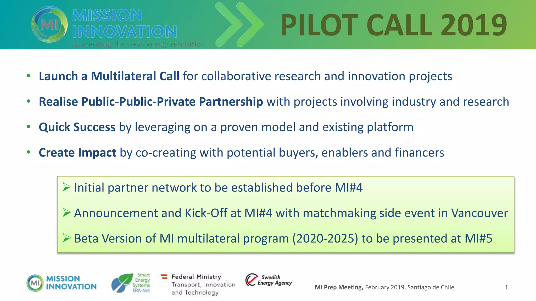 Mission innovation multilateral pilot call - One Pager | PPT