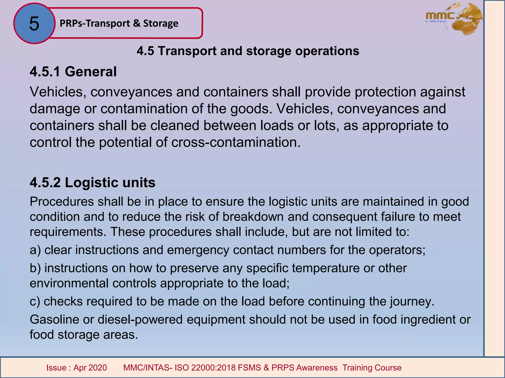 TRANSPORT AND STORAGE AWARENESS TRAINING | PPT