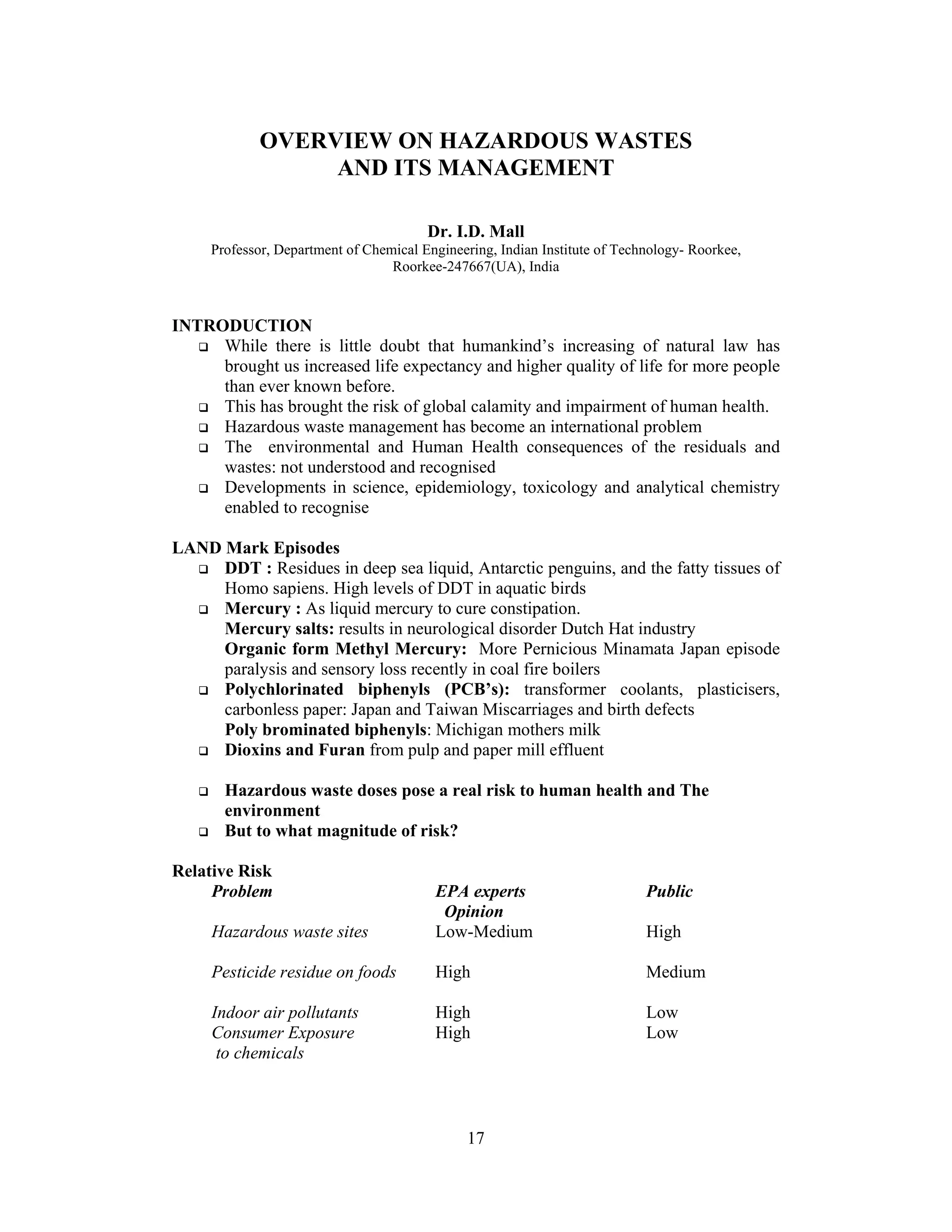 overview on hazardous wastes and its management | PDF