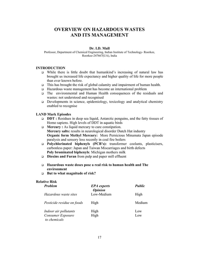 overview on hazardous wastes and its management | PDF