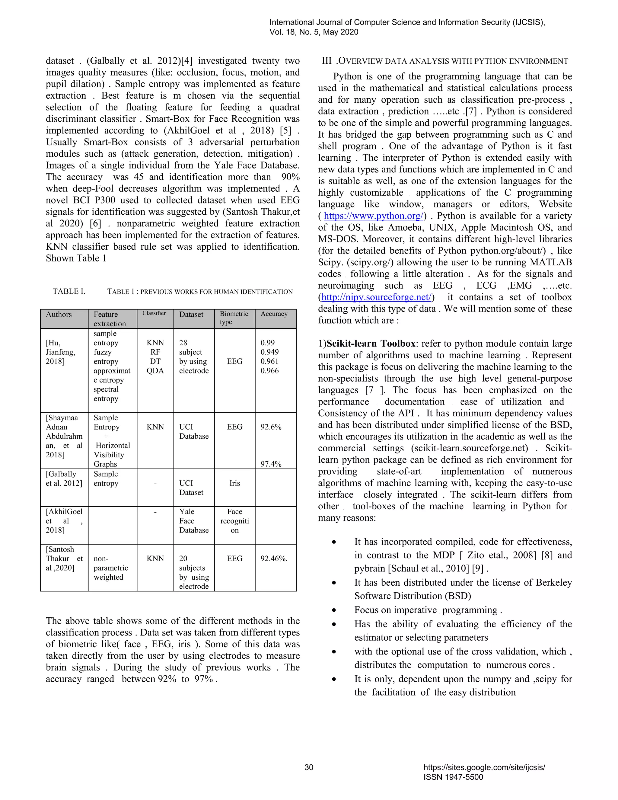 Using K Nearest Neighbors And Support Vector Machine Classifiers In Personal Identification