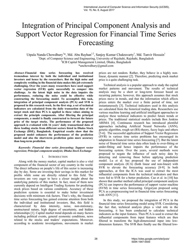 Integration of Principal Component Analysis and Support Vector Regression for Financial Time ...