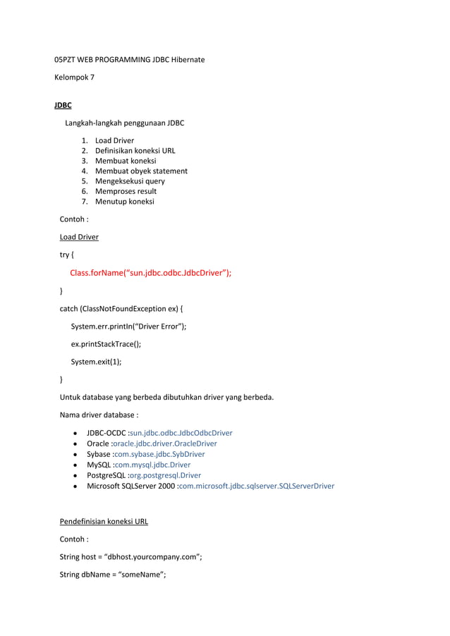 05 pzt web programming jdbc hibernate. kelompok 7 | PDF