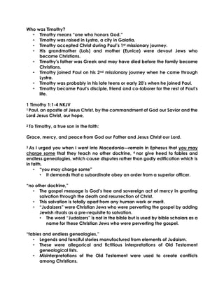 06-09-19, 1 Timothy 1 and 2, On Mission | PDF