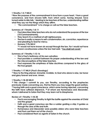 06-09-19, 1 Timothy 1 and 2, On Mission | PDF