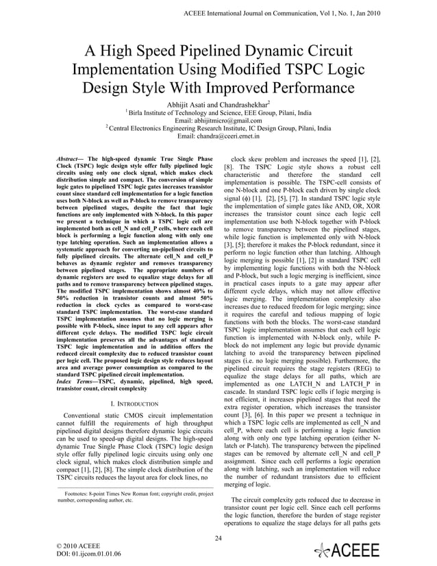 A High Speed Pipelined Dynamic Circuit Implementation Using Modified TSPC Logic Design Style ...