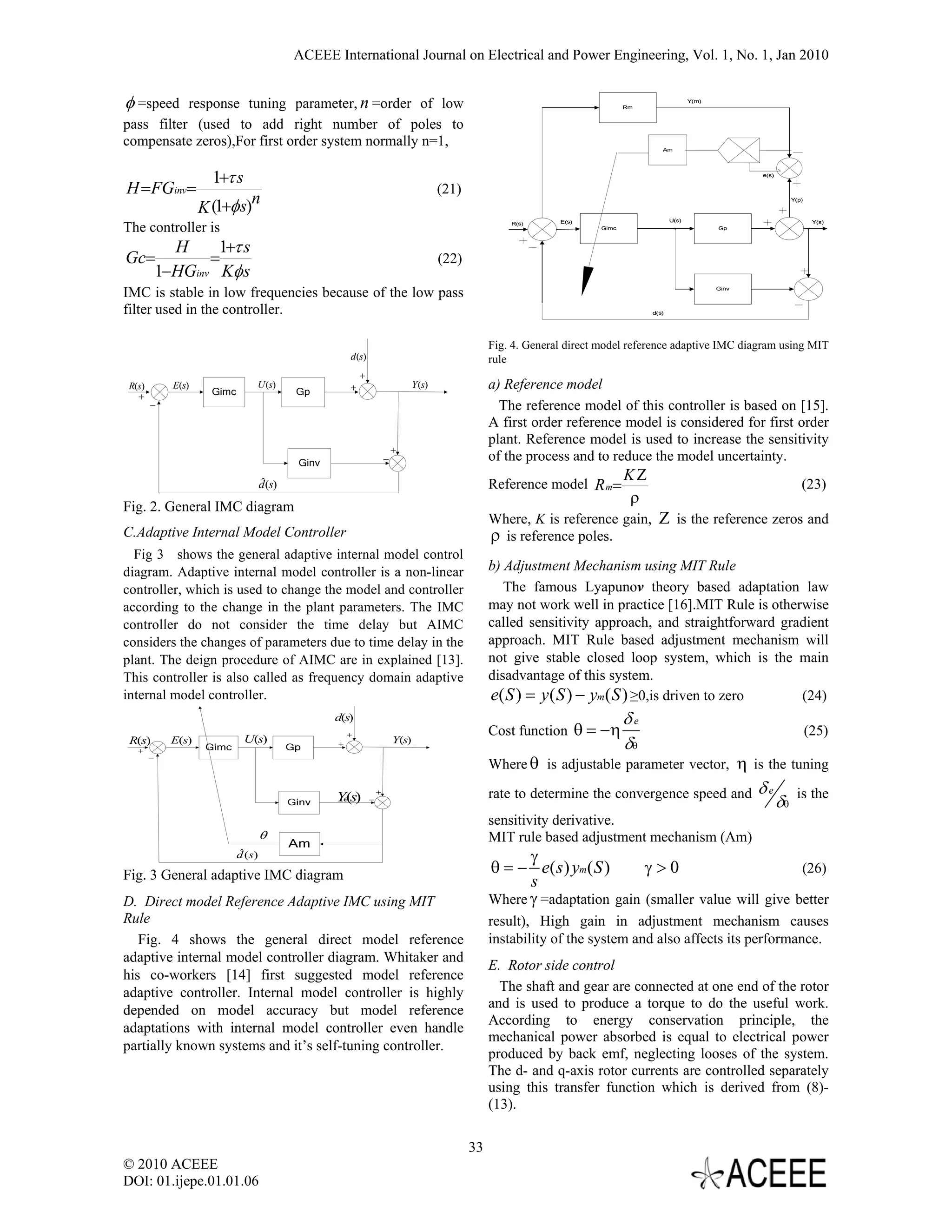 Direct Model Reference Adaptive Internal Model Controller for DFIG Wind Farms | PDF