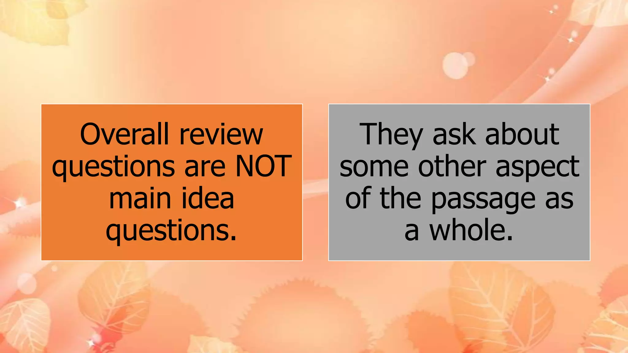 Reading Comprehension - Overall Review Questions | PPTX