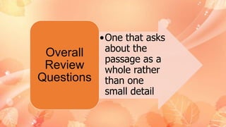 Reading Comprehension - Overall Review Questions | PPTX | Education