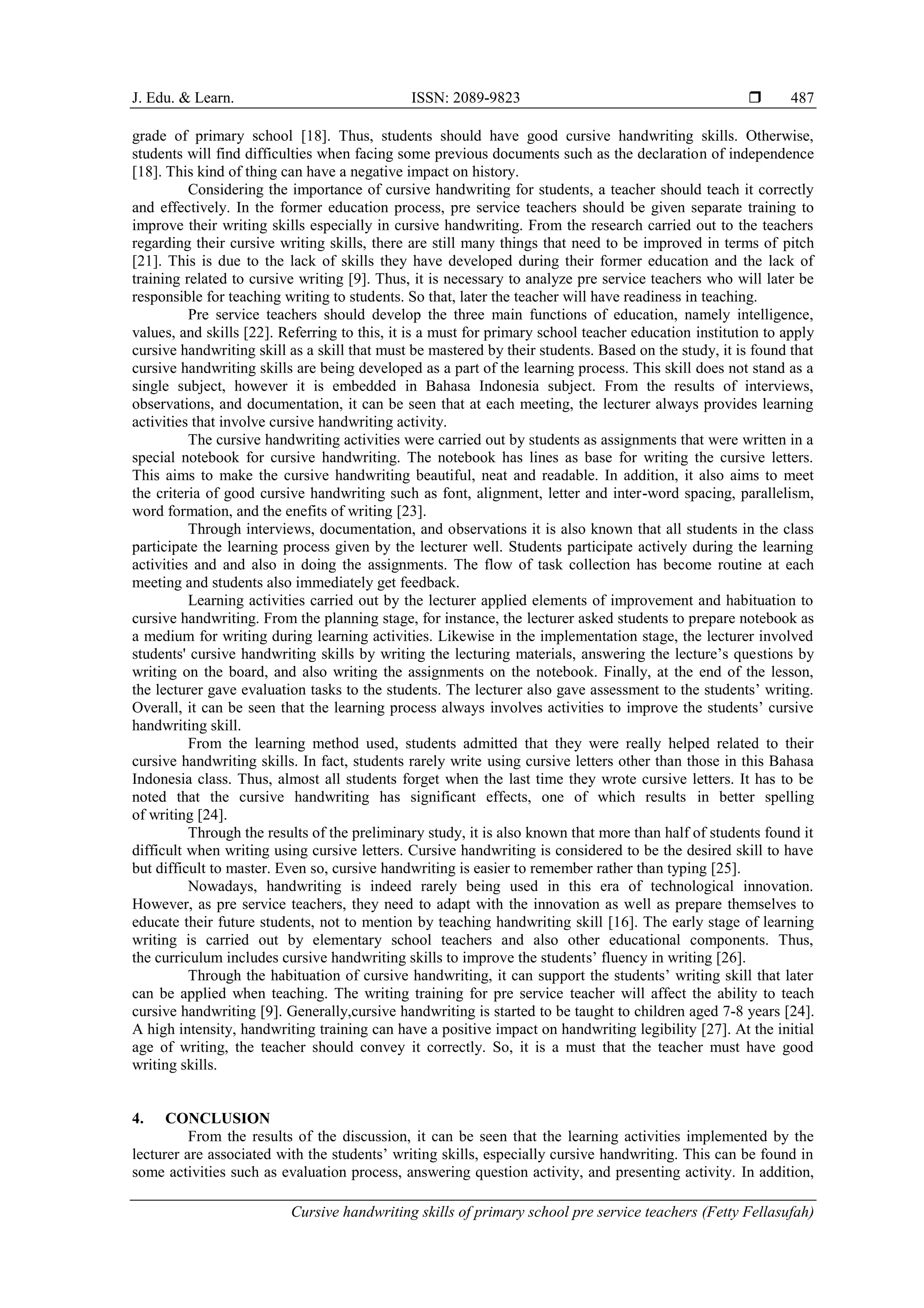 Cursive handwriting skills of primary school pre service teachers | PDF
