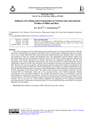 Influence of Cooking and Fermentation on Nutrient and Anti-nutrient ...