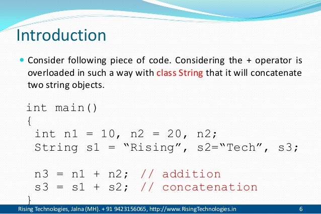 Write a program to concatenate two strings using operator overloading