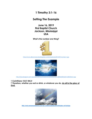 06-16-19, 1 Timothy 3;1-16, Setting The Example | PDF