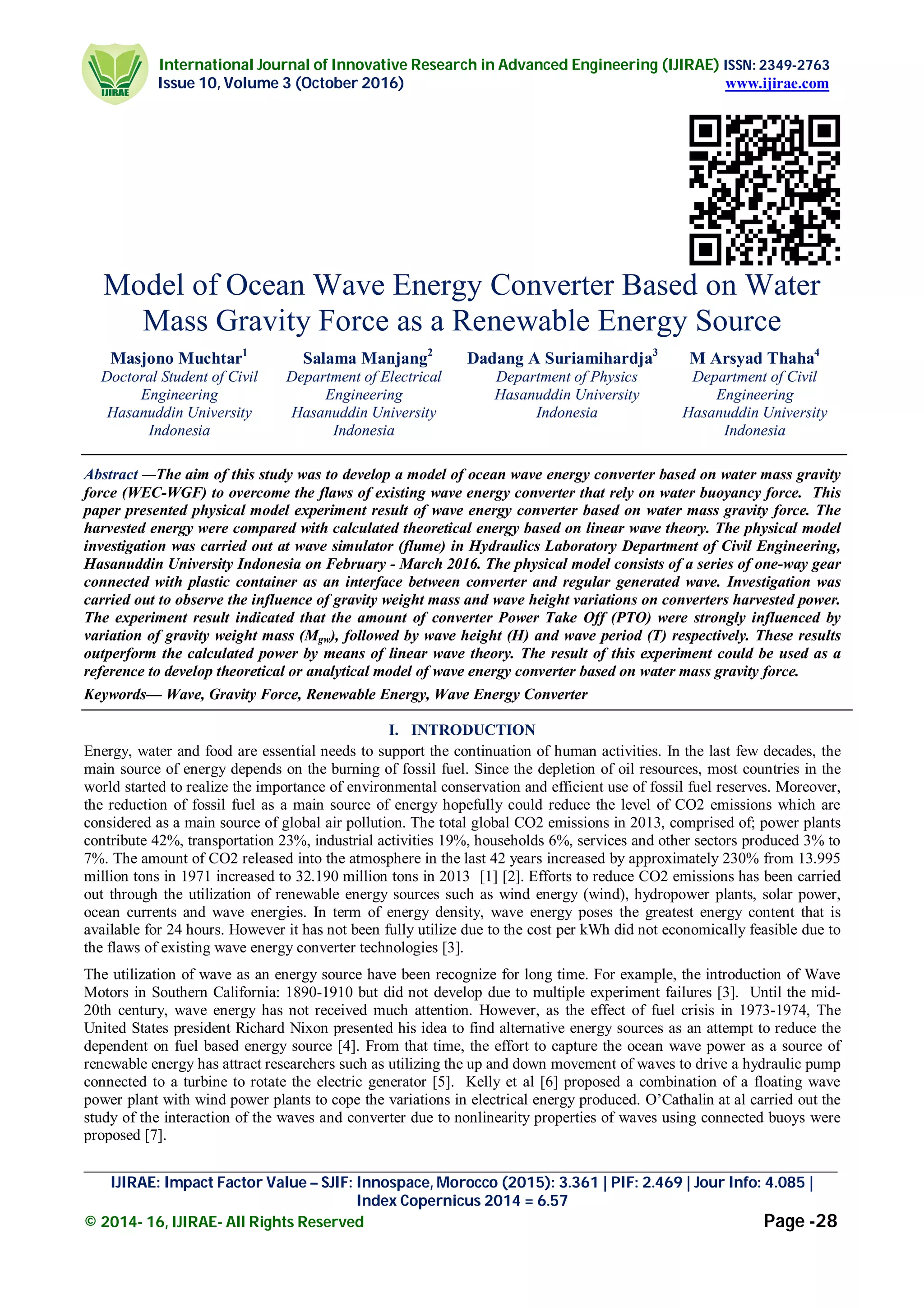 Model of Ocean Wave Energy Converter Based on Water Mass Gravity Force ...