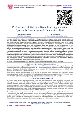 Performance of Statistics Based Line Segmentation System for Unconstrained Handwritten Text ...