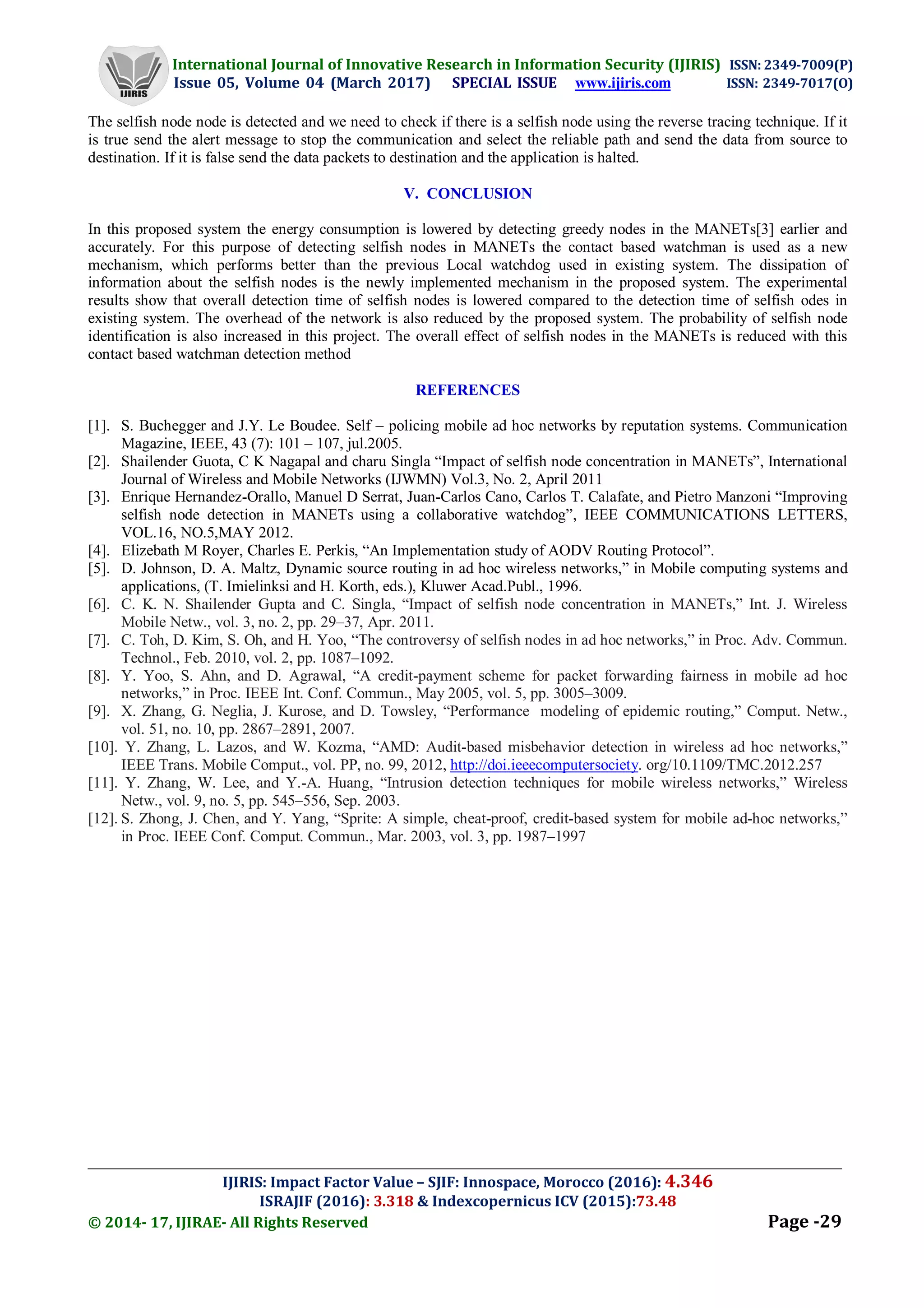 Identifying Selfish Nodes Using Contact Based Watchman | PDF