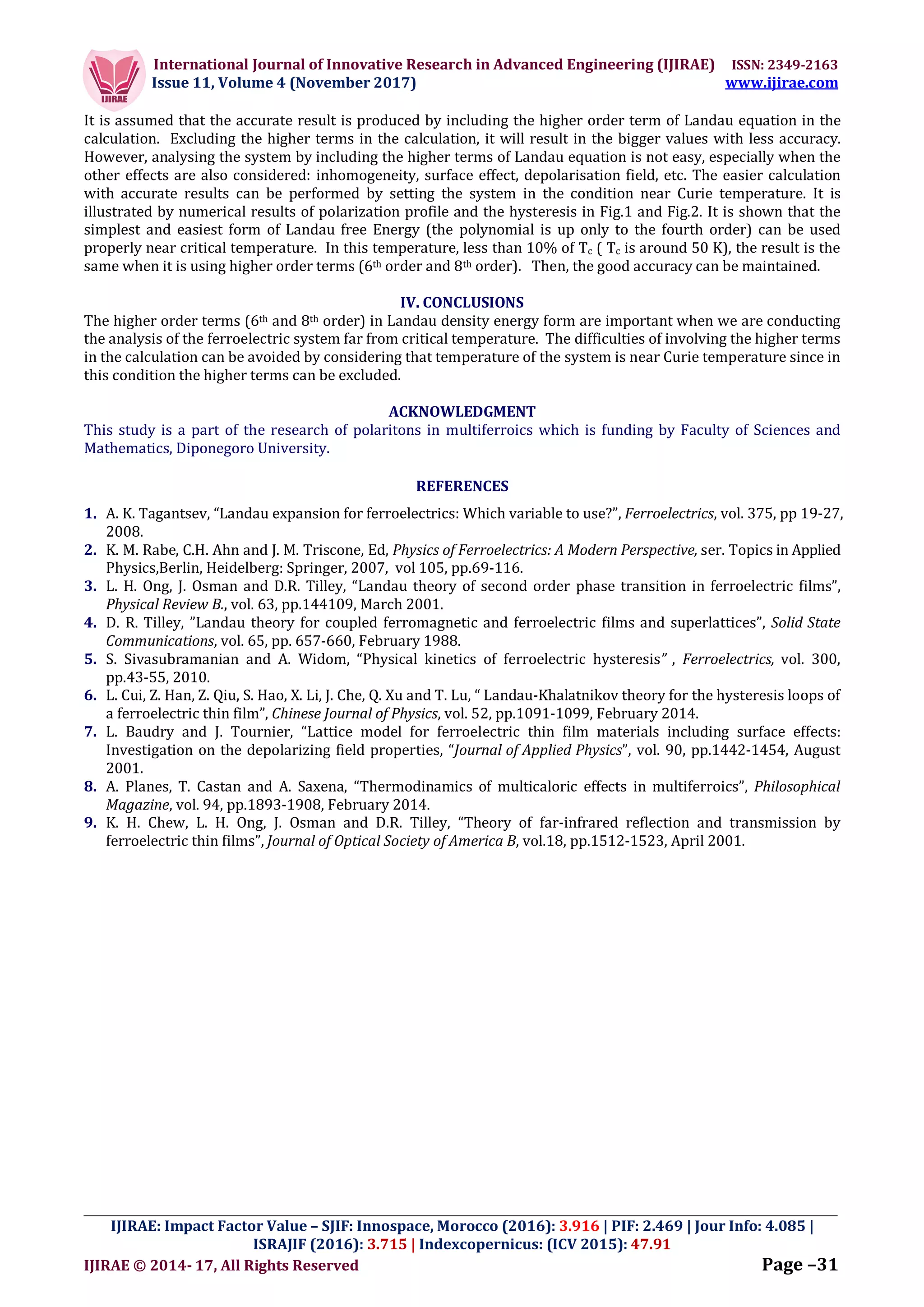 THE ROLE OF HIGH ORDER TERMS IN LANDAU THEORY TOWARD LANDAU-KHALATNIKOV ...
