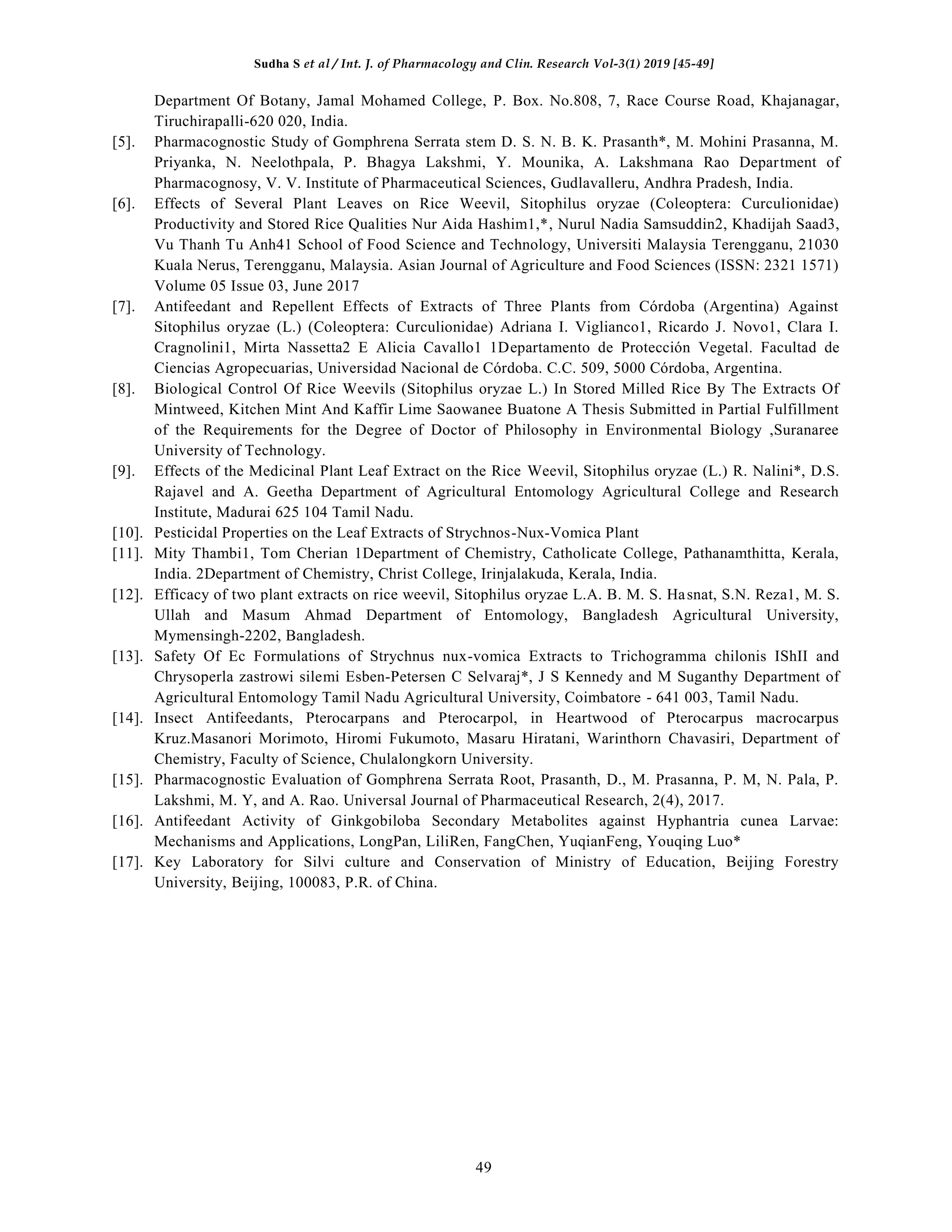 Antifeedant activity of medicinal plants | PDF
