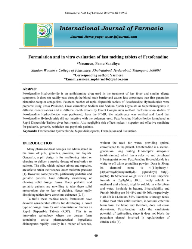 Formulation and in vitro evaluation of fast melting tablets of ...