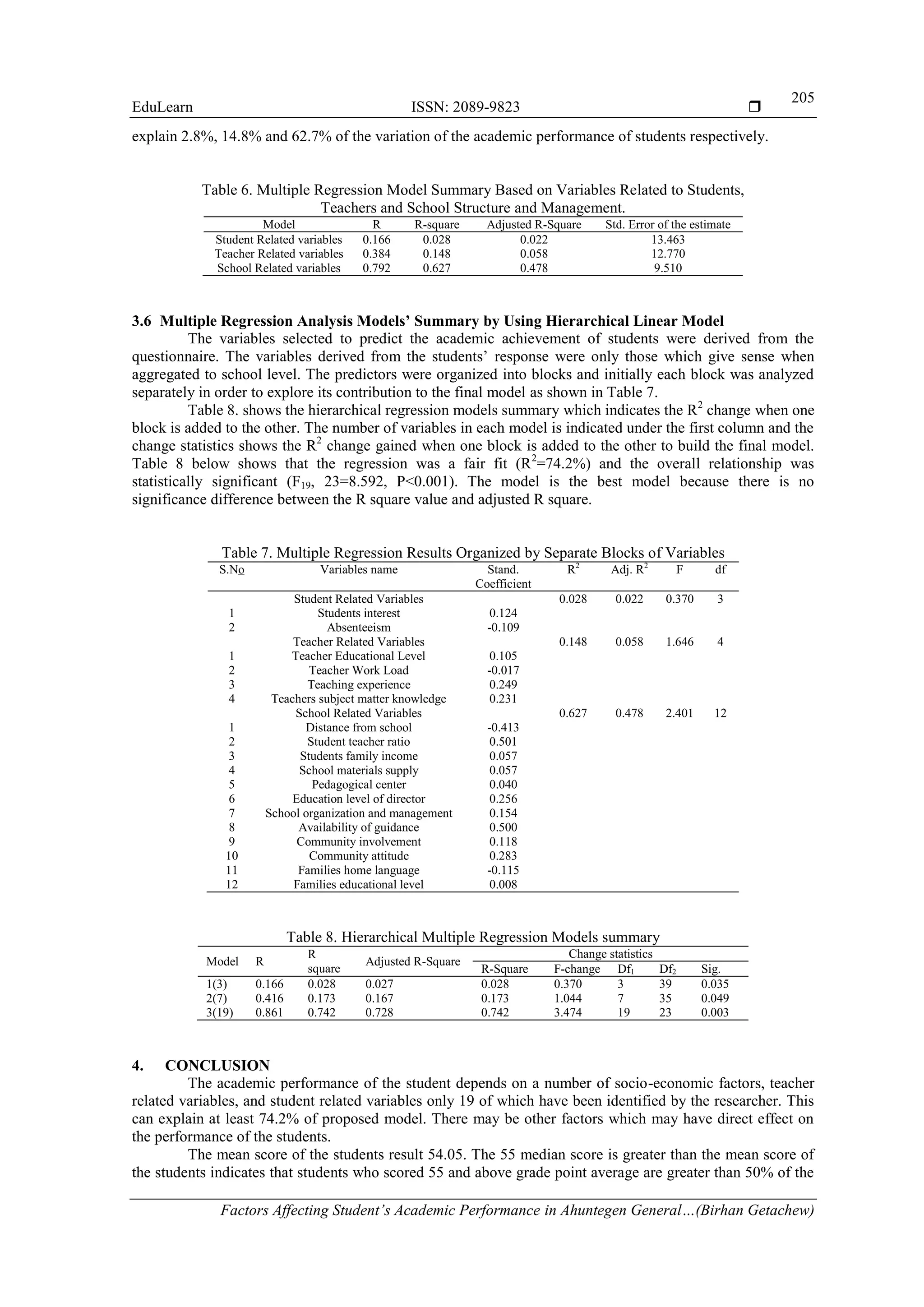 Factors Affecting Student’s Academic Performance in Ahuntegen General Secondary School, North ...
