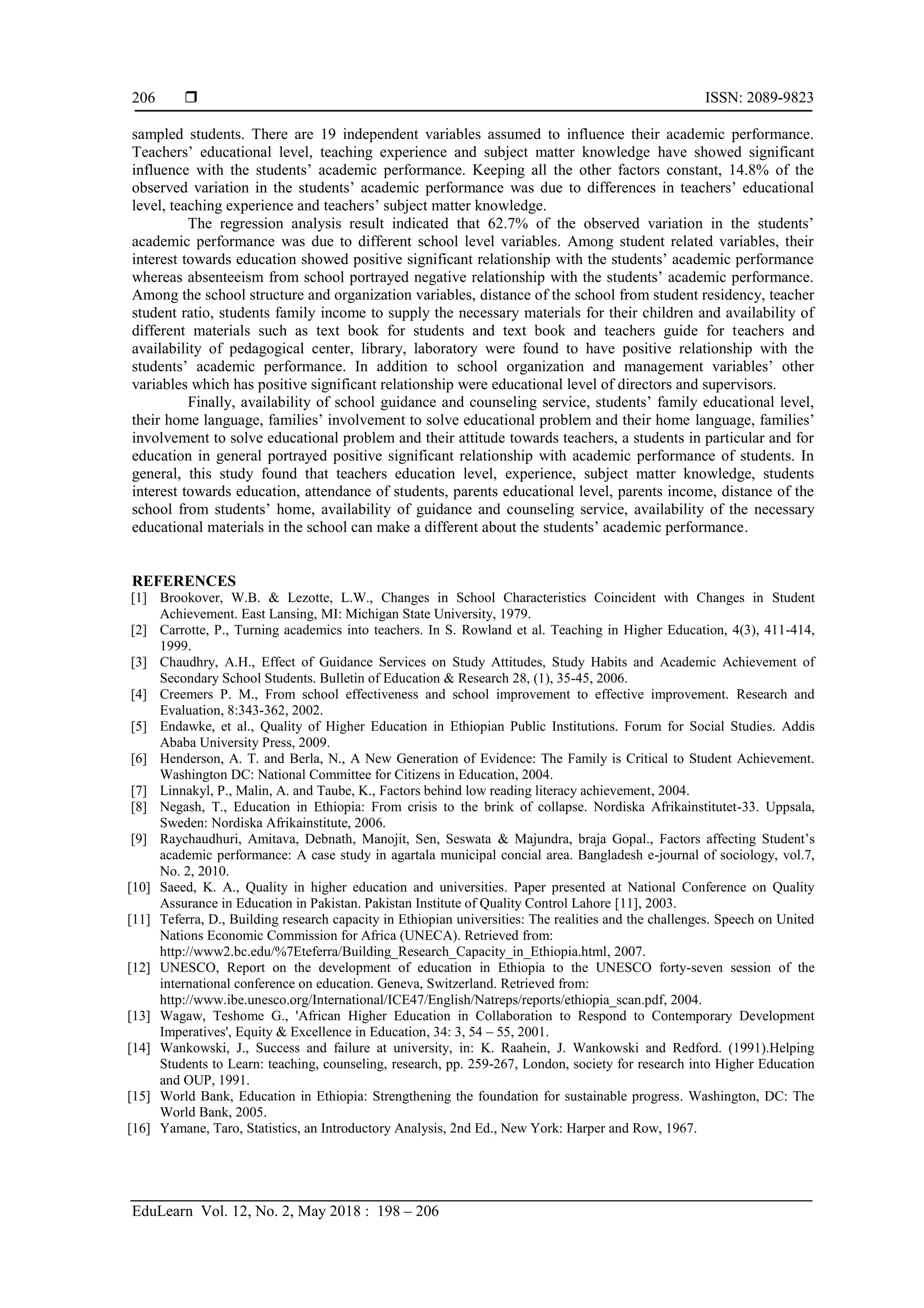 Factors Affecting Student’s Academic Performance in Ahuntegen General Secondary School, North ...