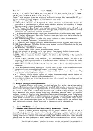 Factors Affecting Student’s Academic Performance in Ahuntegen General Secondary School, North ...