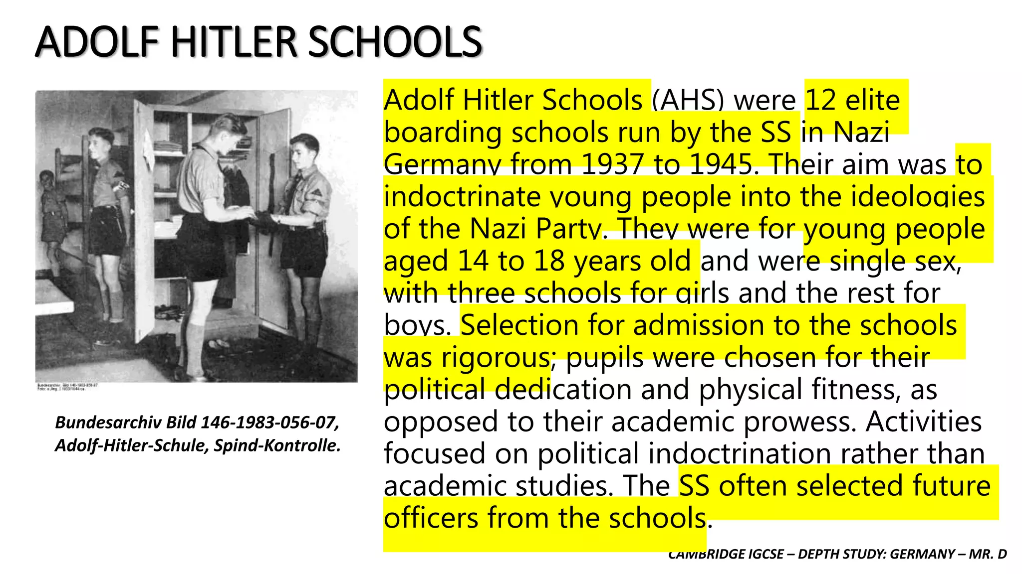 HISTORY IGCSE CONTENT - 20TH CENTURY OPTION - DEPTH STUDY GERMANY: THE ...