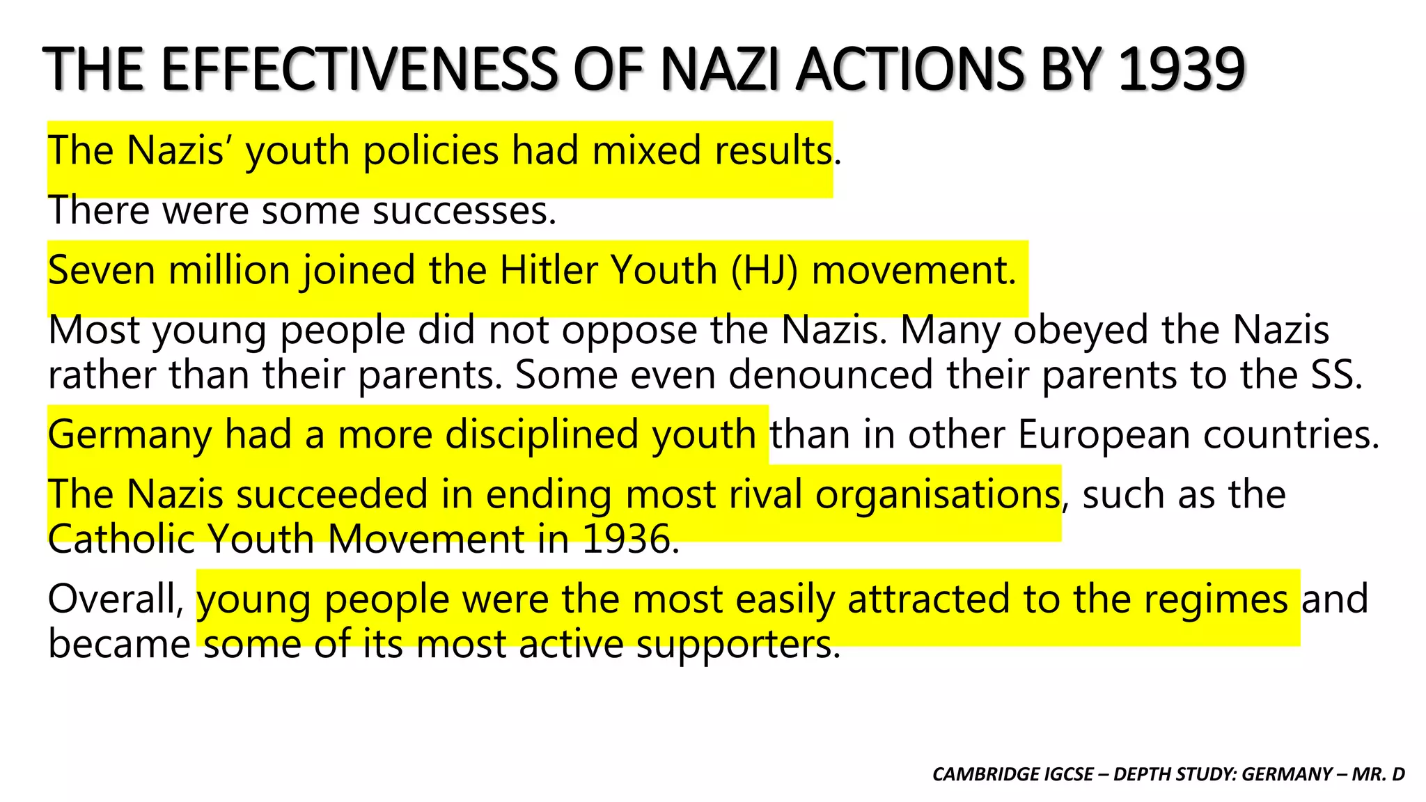 HISTORY IGCSE CONTENT - 20TH CENTURY OPTION - DEPTH STUDY GERMANY: THE ...