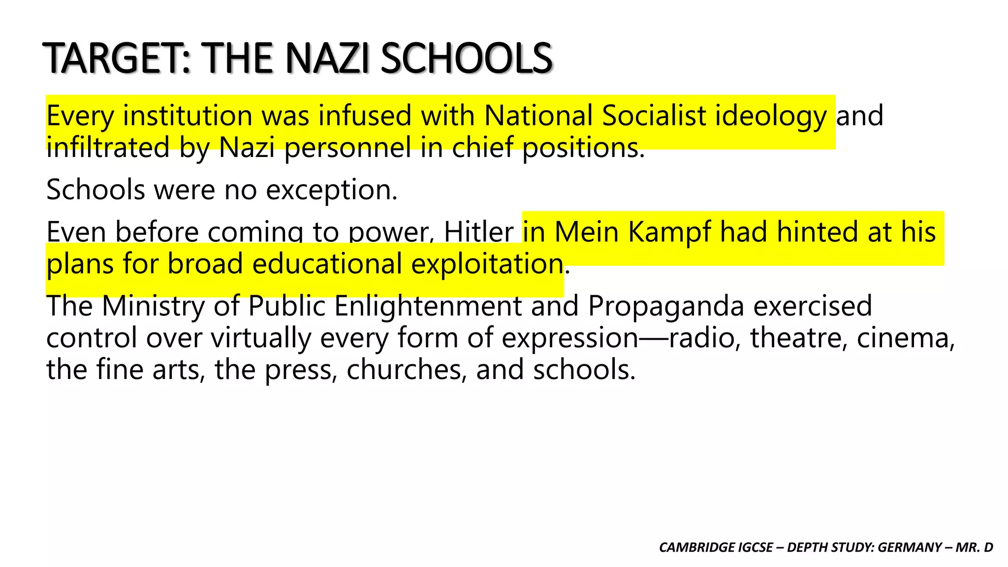 HISTORY IGCSE CONTENT - 20TH CENTURY OPTION - DEPTH STUDY GERMANY: THE ...