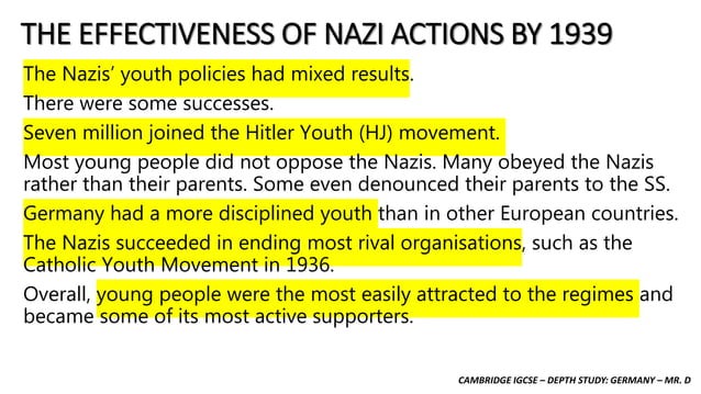 HISTORY IGCSE CONTENT - 20TH CENTURY OPTION - DEPTH STUDY GERMANY: THE ...