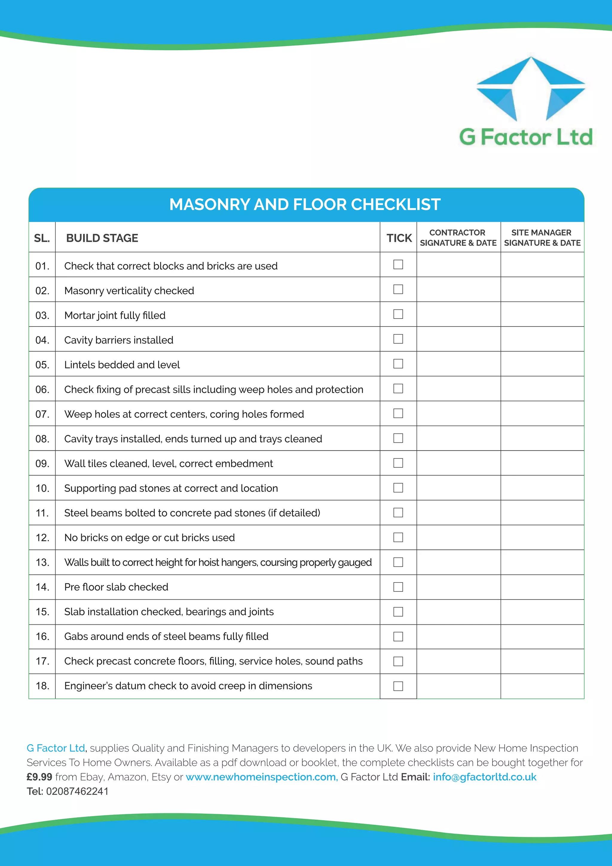 06. Masonry and Floor Checklist | PDF