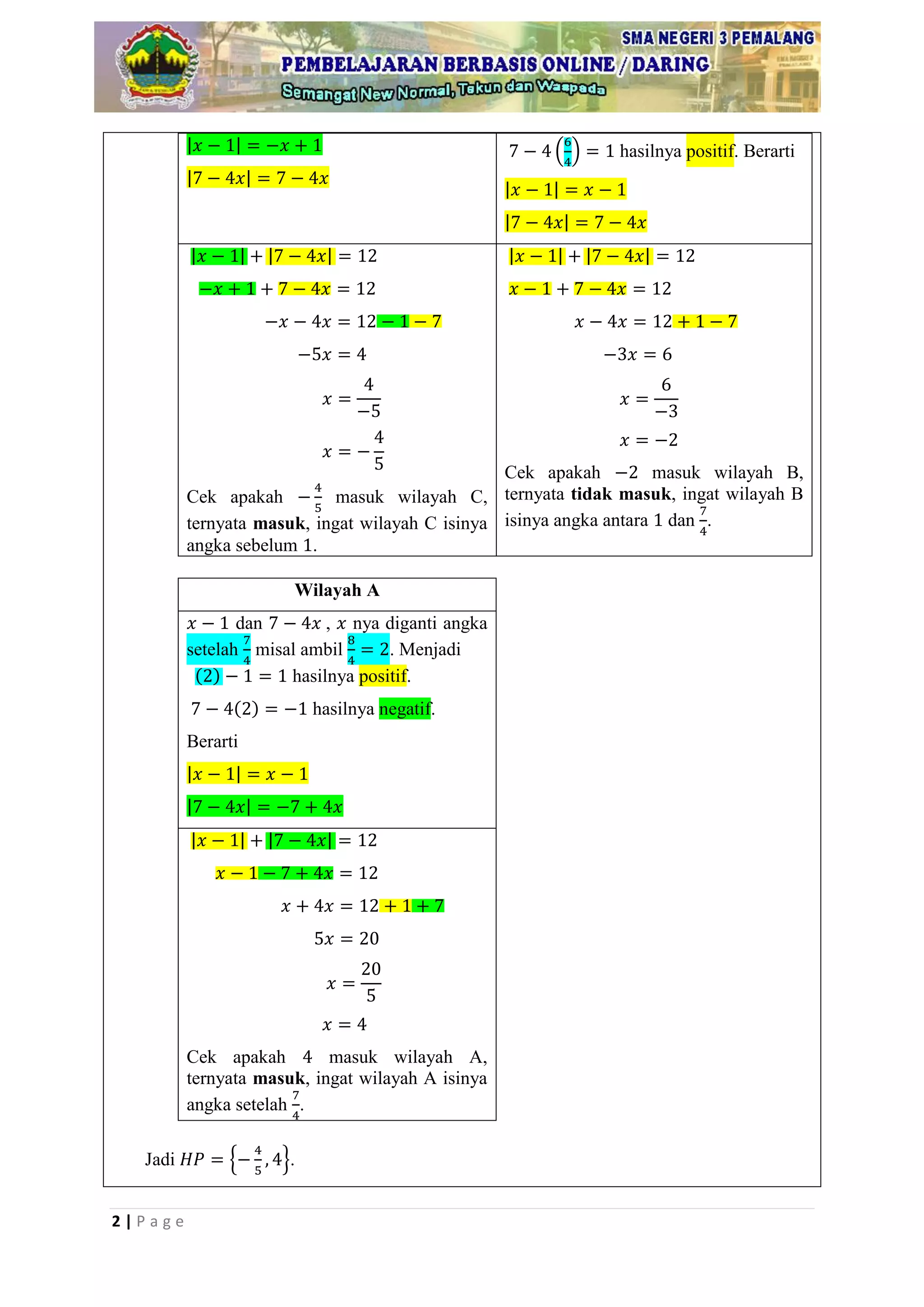 Pertemuan 6 bab 1 nilai mutlak revisi | PDF