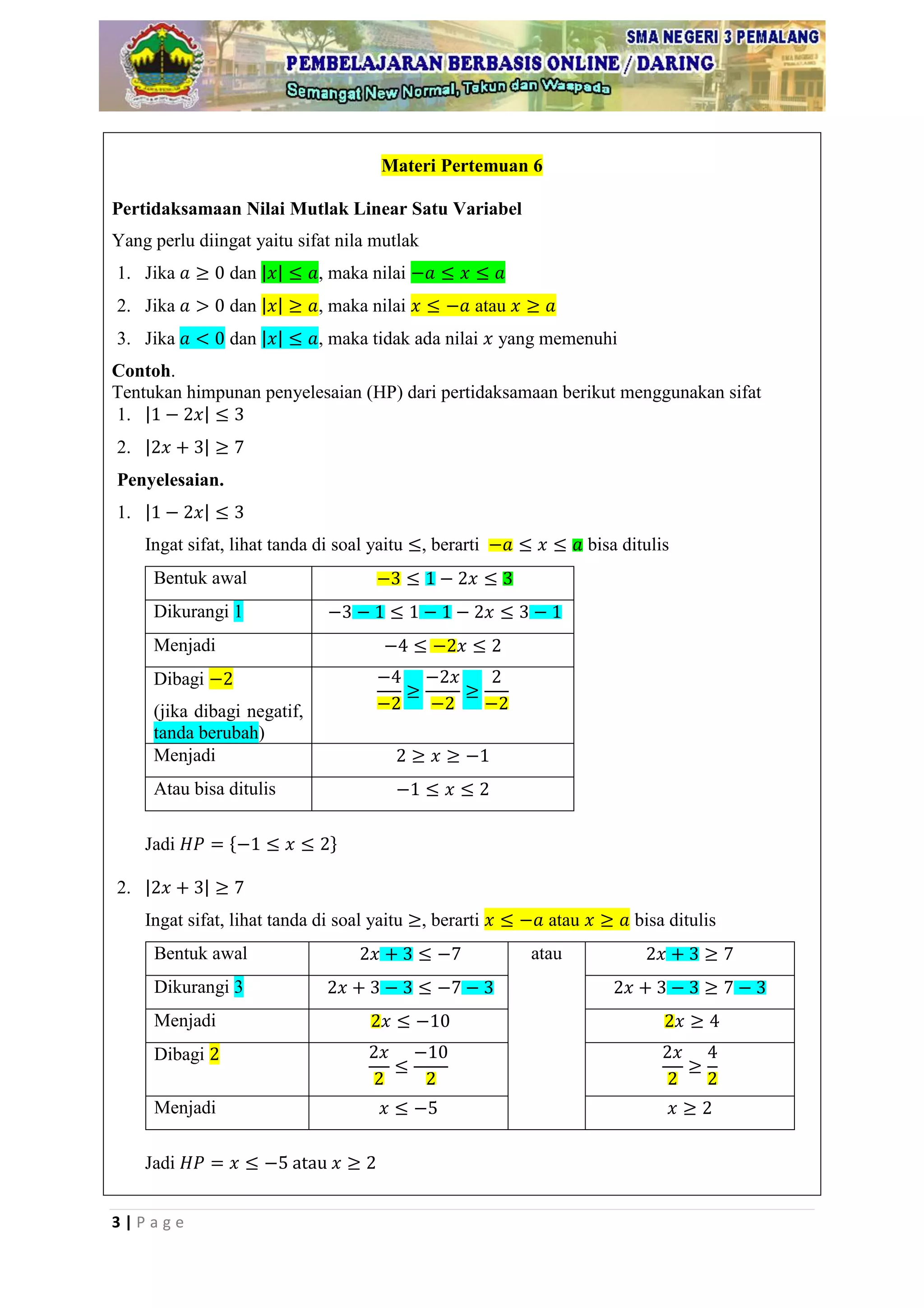 Pertemuan 6 bab 1 nilai mutlak revisi | PDF