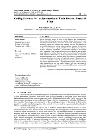 Coding Schemes for Implementation of Fault Tolerant Parrallel Filter | PDF