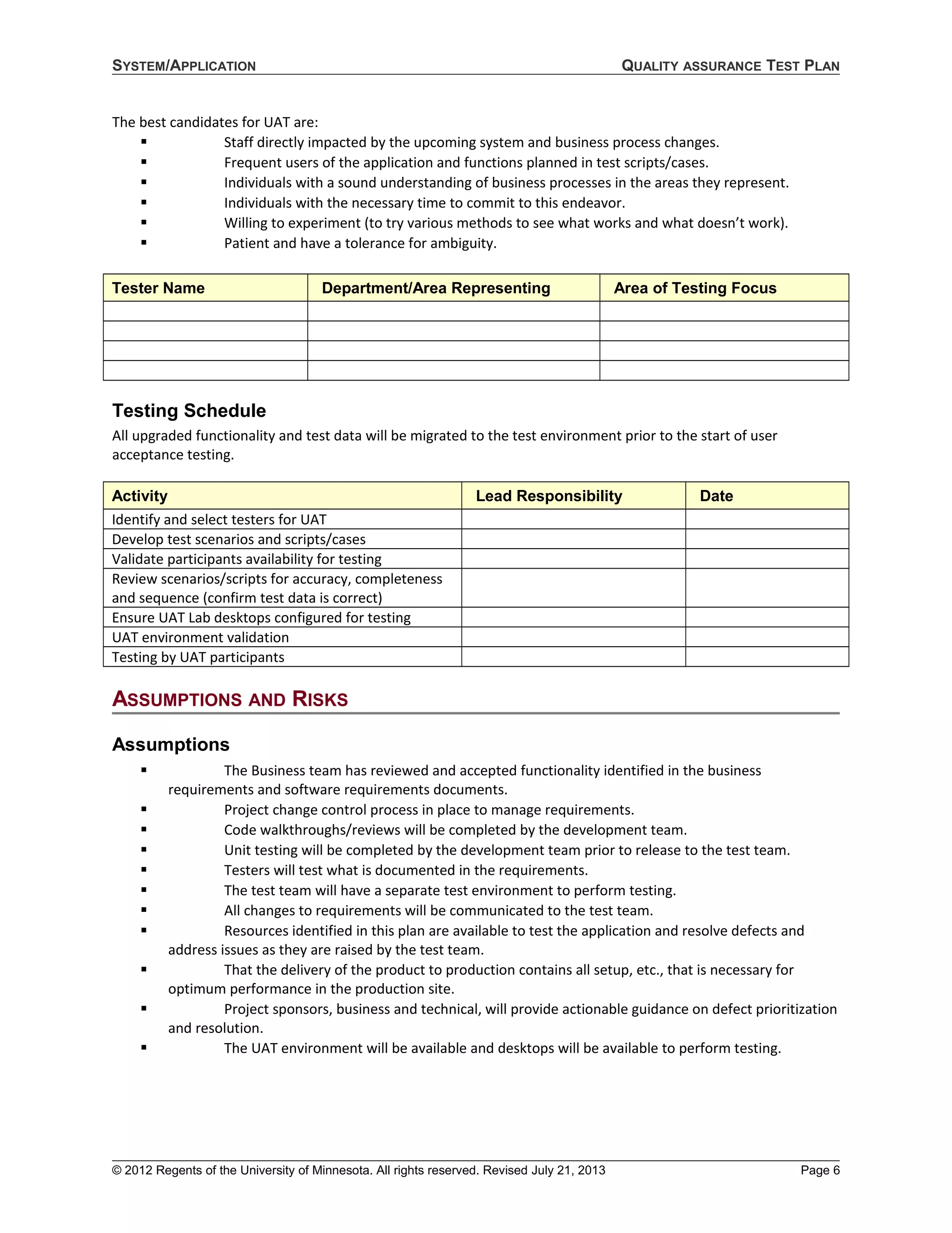 06 template test plan | PDF