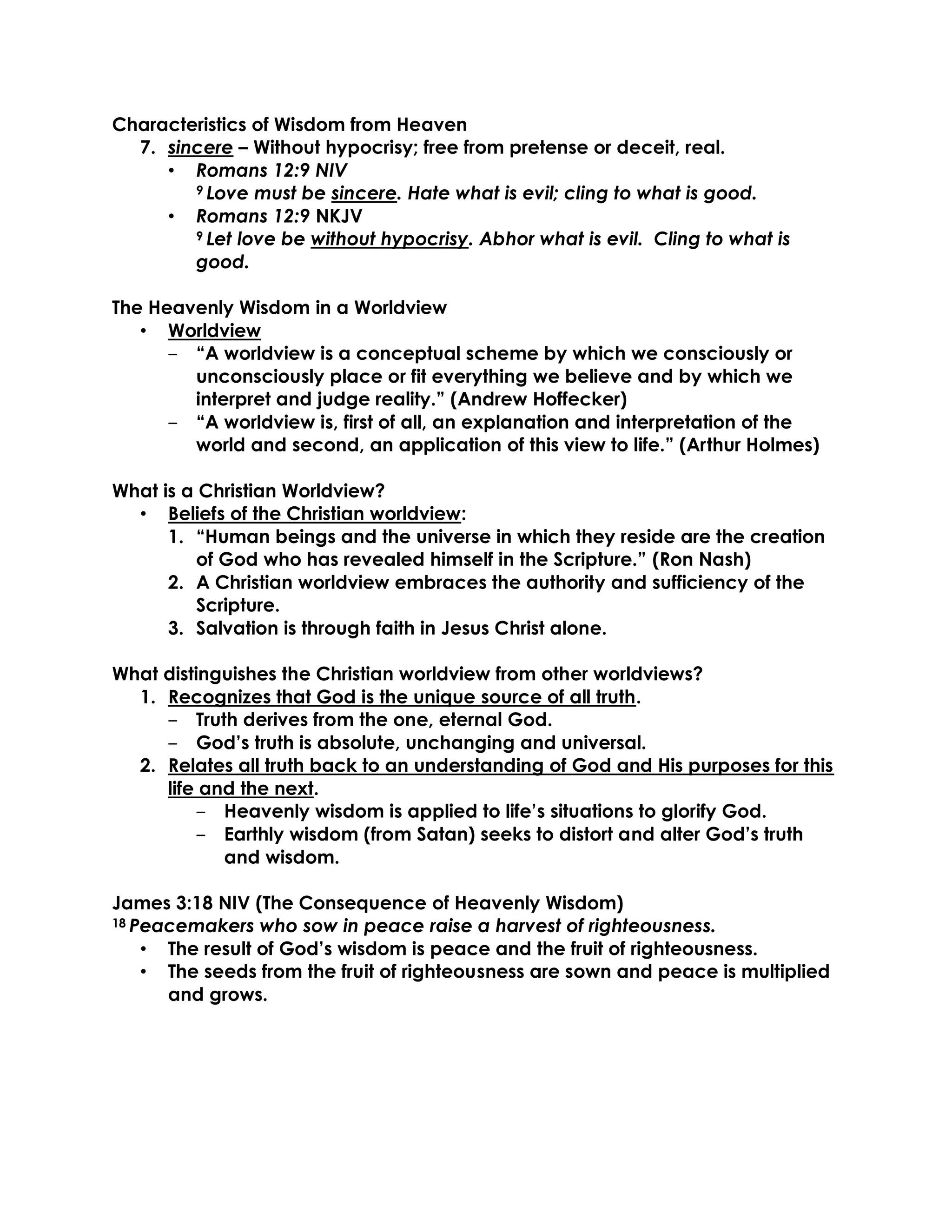 06-21-20, Proverb 3;21-35 and James 3;13-18, Two Types of Wisdom | PDF