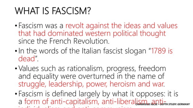 DEPTH STUDY GERMANY: FASCISM - AN INTRODUCTION TO THE IDEOLOGY | PPT