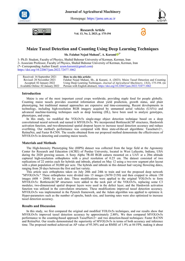 Maize Tassel Detection and Counting Using Deep Learning Techniques | PDF
