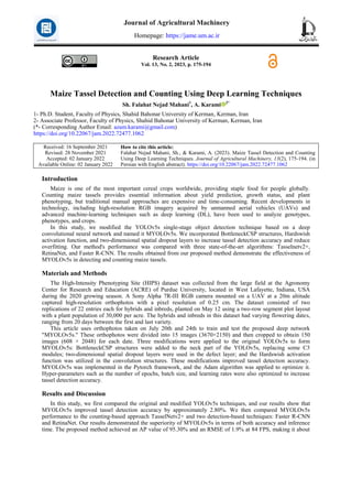 Maize Tassel Detection and Counting Using Deep Learning Techniques | PDF