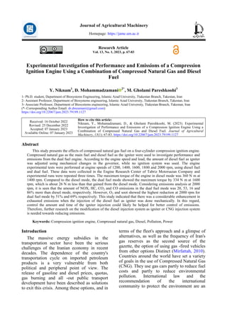Experimental Investigation of Performance and Emissions of a Compression Ignition Engine Using a ...
