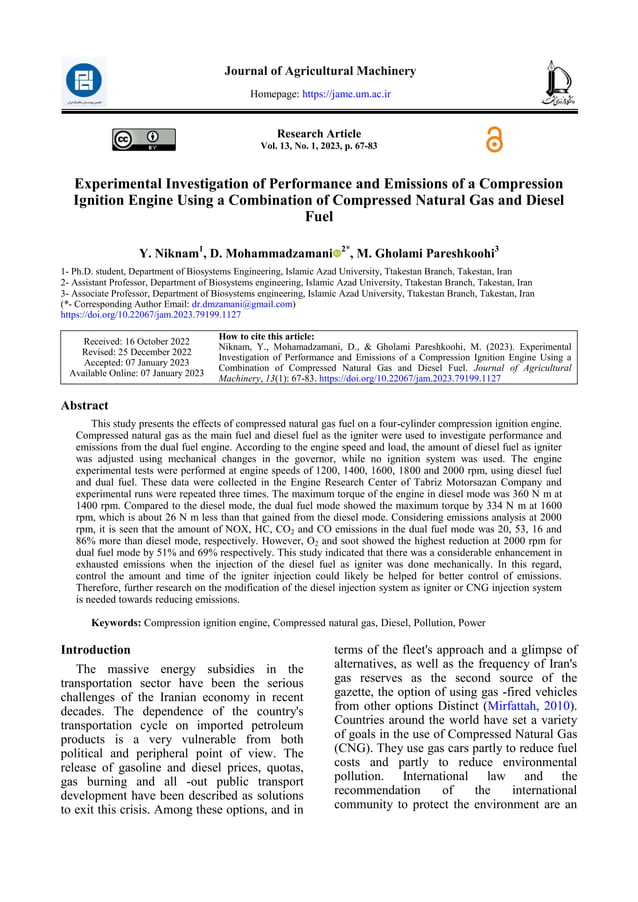 Experimental Investigation of Performance and Emissions of a Compression Ignition Engine Using a ...