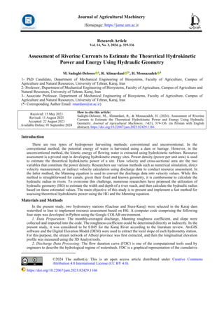 Assessment of Riverine Currents to Estimate the Theoretical ...