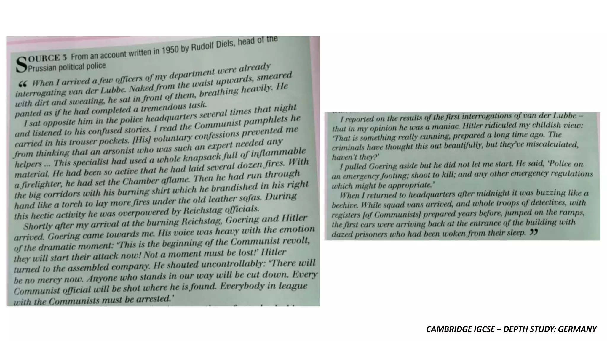 07. DEPTH STUDY GERMANY: NAZI REGIME - REICHSTAG FIRE SOURCES | PPTX