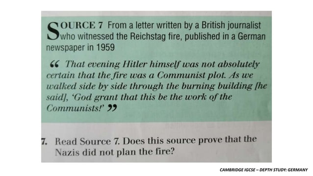 07. DEPTH STUDY GERMANY: NAZI REGIME - REICHSTAG FIRE SOURCES | PPT