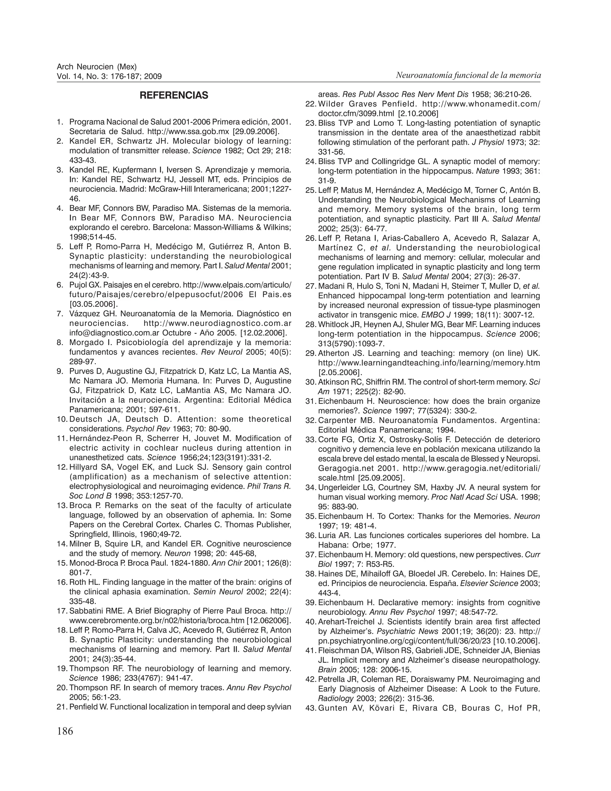 06. Neuroanatomía funcional de la memoria Autor Hugo Solís y Estela ...