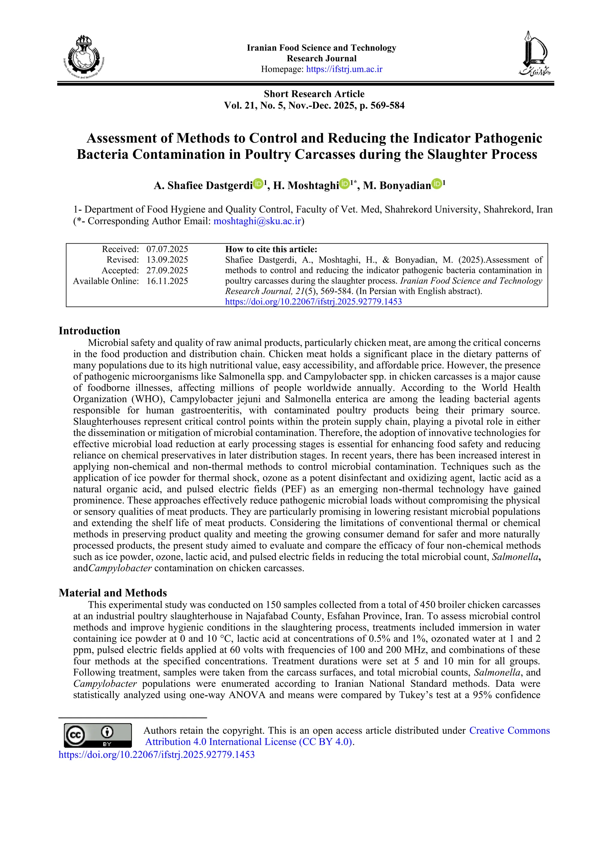 Assessment of Methods to Control and Reducing the Indicator Pathogenic Bacteria Contamination in ...