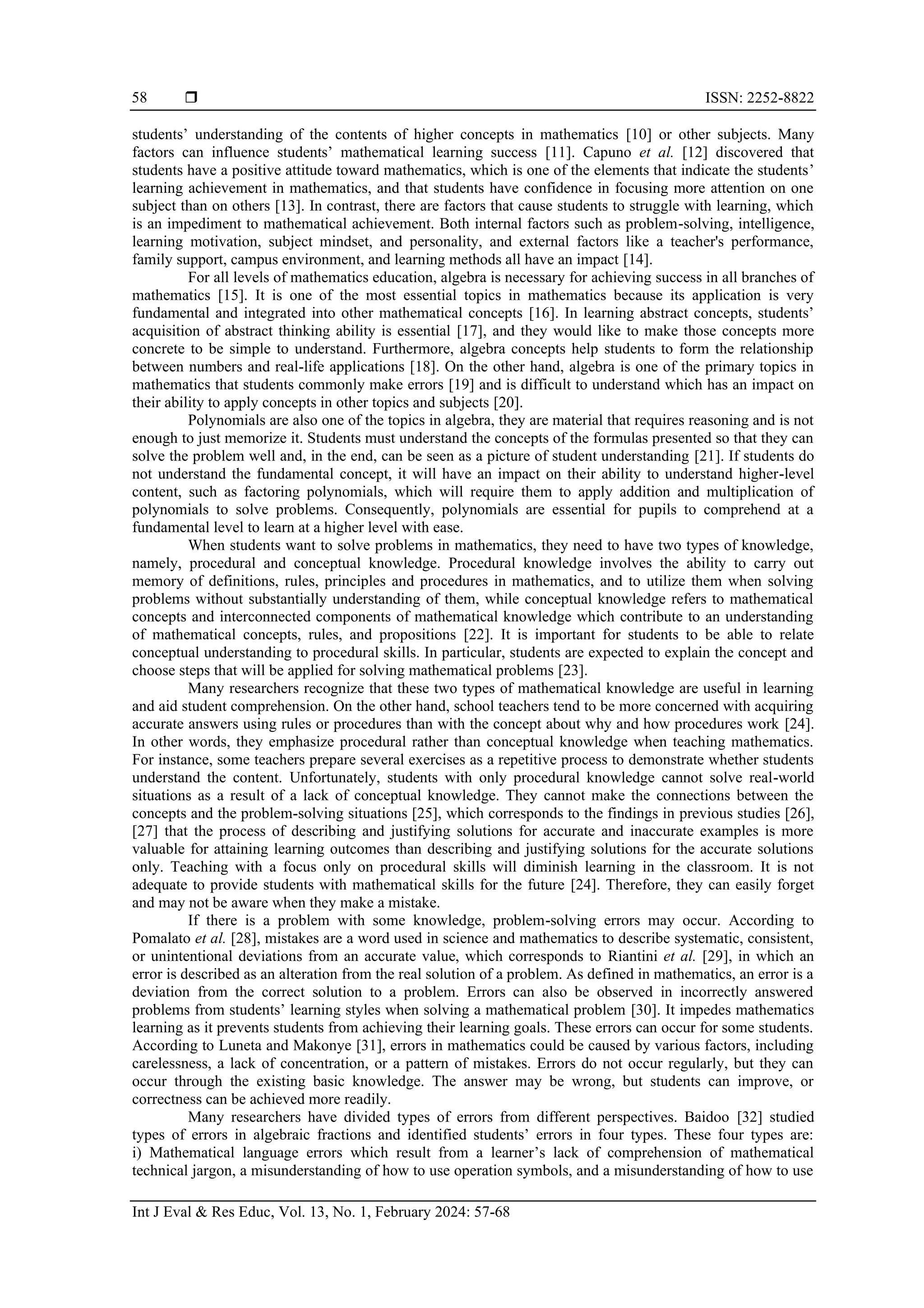 Identifying common errors in polynomials of eighth grade students | PDF