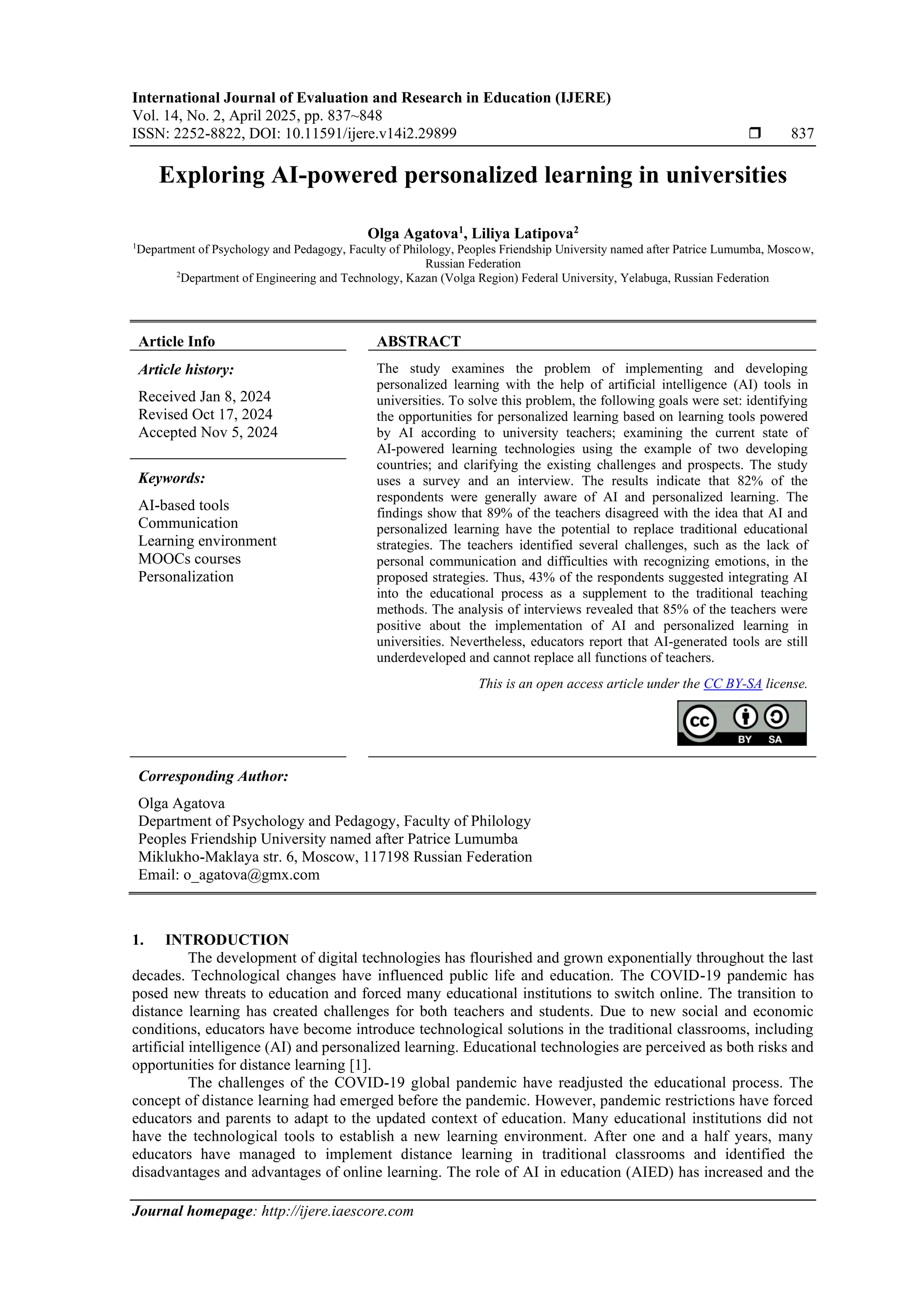 Exploring AI-powered personalized learning in universities | PDF