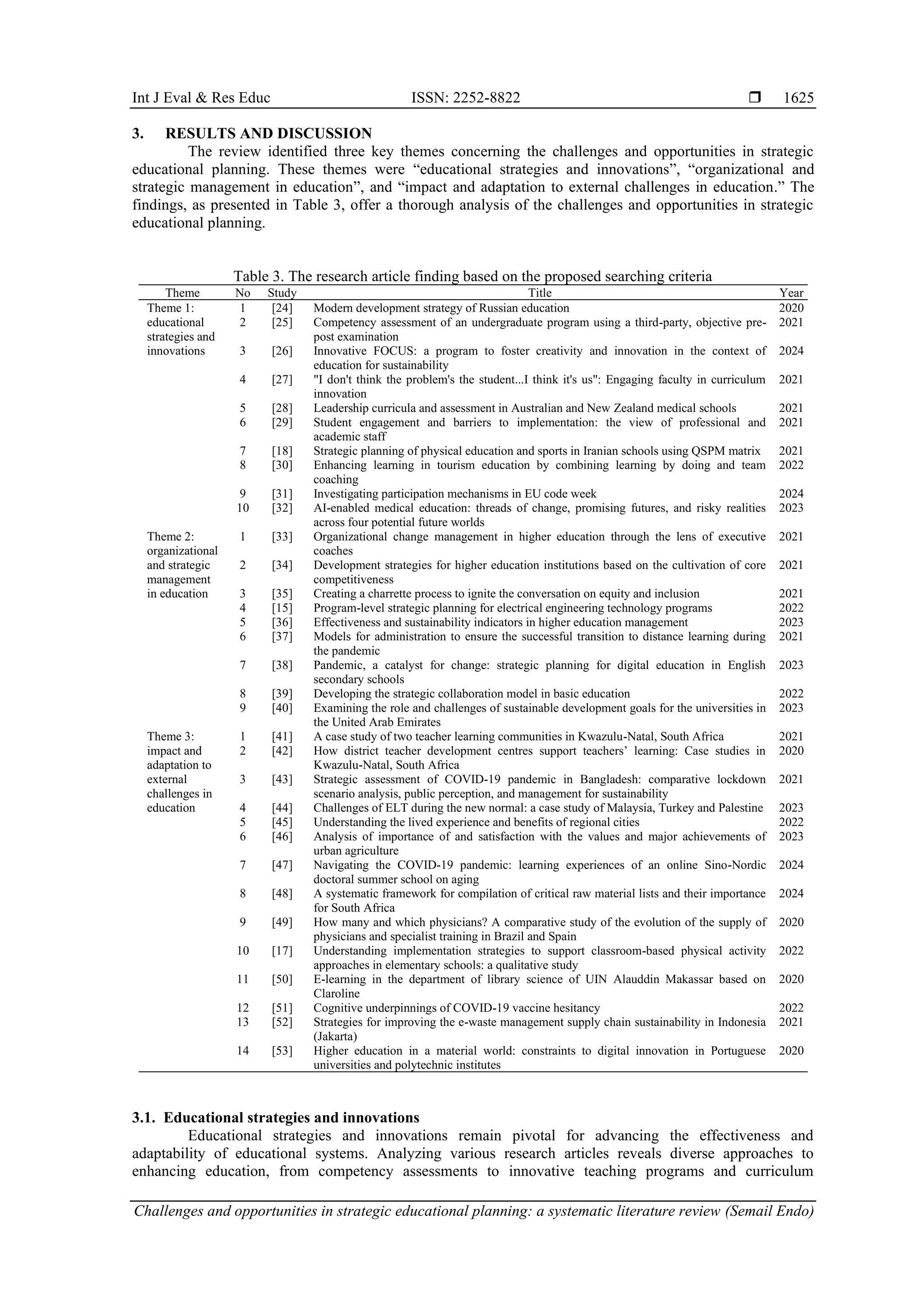 Challenges and opportunities in strategic educational planning: a ...